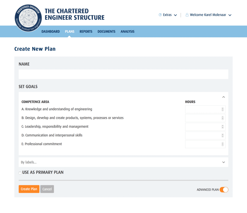 Create new plan – KIVI Chartered